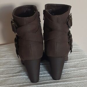 JustFab | Shoes | Justfab Dark Brown Heeled Boots With Buckles | Poshmark